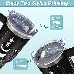 Gonqtoz 40 oz Sun And Moon Tumbler With handle and straw,Stainless Steel Cup Extra Large Vacuum Double Wall Insulated Tumblers Travel Mug,Hot and cold beverages Car Cup