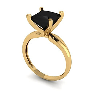 2.50ct Princess Cut Solitaire Natural Black Onyx Excellent Engagement Bridal Promise Anniversary Ring 18K Yellow Gold 5.5