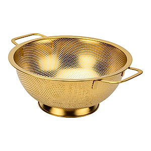 Snailhouse Colander, 3 Quart Stainless Steel Pasta Rice Food Metal Strainer with Handles and Self-draining Base for Kitchen, Gold