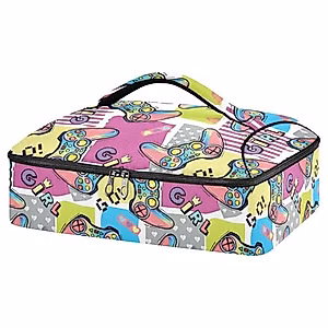 Kcldeci Insulated Thermal Food Carrier Insulated Casserole Carrier for Hot or Cold Food,Pink Joysticks Insulated Tote Bag for Potluck Cookouts Parties Picnic,Lasagna Lugger