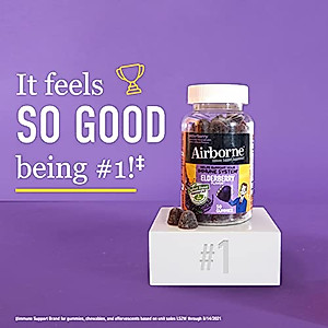 Airborne Elderberry + Zinc & Vitamin C Gummies For Adults, Immune Support Vitamin D & Zinc Gummies With Powerful Antioxidant Vitamins C D & E - 50 Gummies, Elderberry Flavor