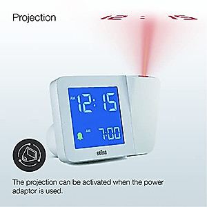 Braun Digital Projection Alarm Clock with 4 Backlight Options, Negative LCD Display, Quick Set, Beep Alarm in White, Model BC15W