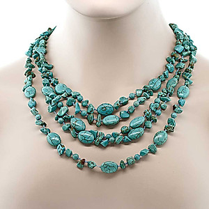 Gem Stone King Handmade Multi-strand Beaded Chunky Simulated Turquoise Necklace for Women, 20 Inches Long Green Western Jewelry with Toggle Clasp