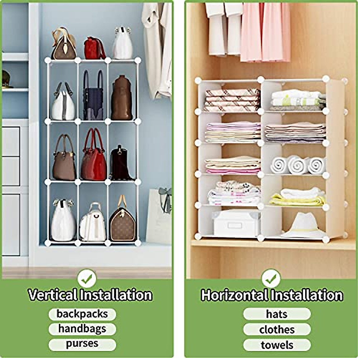 Aeitc Stackable Closet Organizer 6-Shelf Adjustable Space Saver Closet Storage for Folded Clothes and Accessory,White (18 Section)