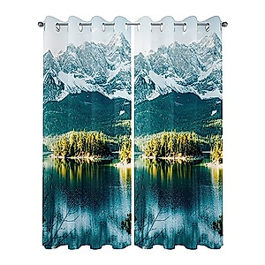 Outdoor Curtains for Patio 2 Panels Set Park Lake Forest Natural Scenery under the Sun Waterproof Privacy Outside Curtain Sun Blocking Grommet Drapes for Porch Gazebo Pergolas Balcony 52x108 Inch