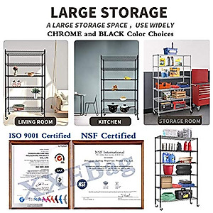 XXkseh Metal Shelf 6 Tier Wire Shelving Unit with Wheels,Heavy Duty Storage Shelves, NSF Garage Kitchen Organizer, Wire Rack Height Adjustable Commercial Grade Rolling Steel Rack,48"x18"x82", Black
