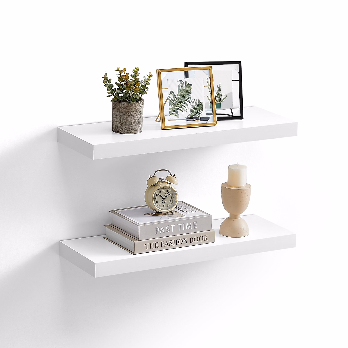 VASAGLE Wall Shelves Set of 2, Floating Shelves, Wall Mounted, 8 x 23.6 x 1.5 Inches, Display Shelves for Picture Frames, Wall Decor, Hanging Shelf for Living Room, Kitchen, White ULWS056W01
