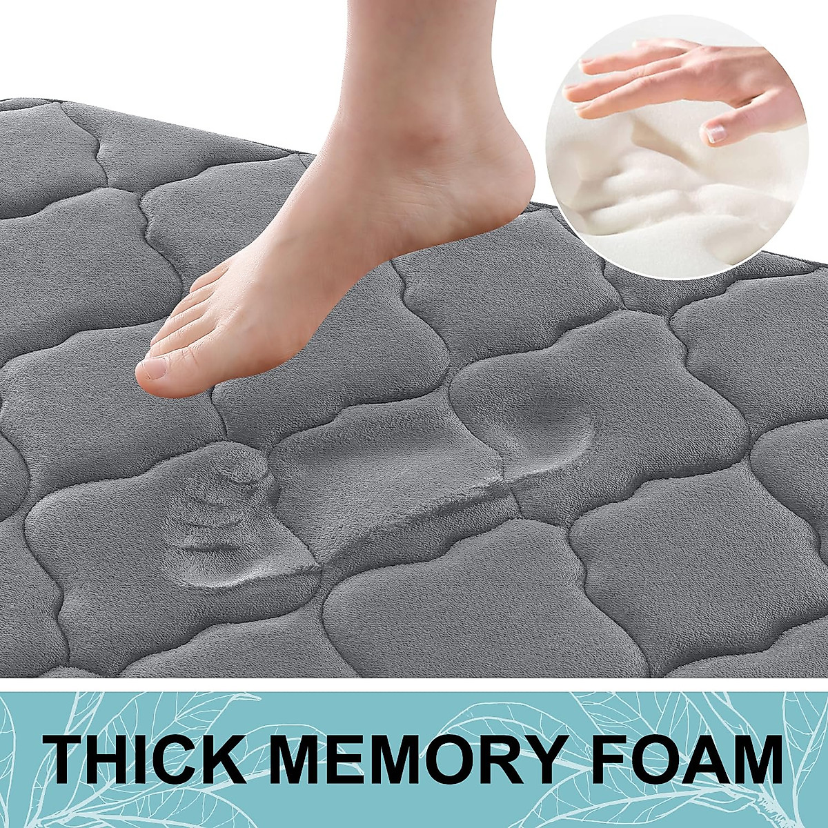 OLANLY Memory Foam Bath Mat Rug 30x20, Soft and Absorbent Bathroom Rugs, Non-Slip, Comfortable, Machine Washable Bath Carpet for Bathroom Floor, Tub, Shower and Home Decor Accessories, Dark Grey