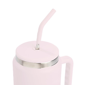 Hydragear Edge Stainless Steel Tumbler with Easy-Carry Handle and Resudable Metal Straw - 50 Oz - Pale Flamingo