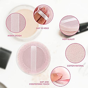 Sibba 12 Pcs Loose Powder Puff Pink Cotton Pads Face Body Makeup Velour with Ribbon Applicators Setting Round Make Up Eyeshadow Concealer Cosmetics Sponge