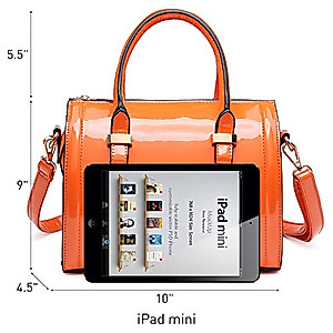 Dasein Shiny Patent Faux Leather Mini Barrel Body Satchel Handbag Shoulder Bag - Orange-new