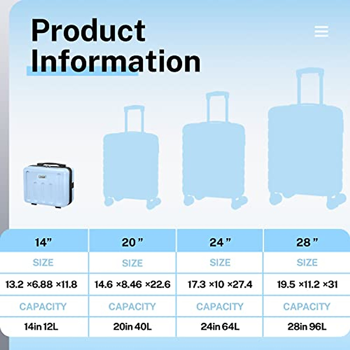 AnyZip Cosmetic Travel Case Hard Shell Portable Small Makeup Suitcase Hand Luggage Carrying Bag 14Inch LightBlue