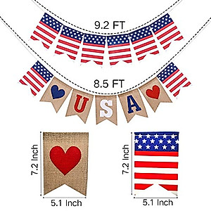 4th of July Decorations,Fourth of July Patriotic Party Decorations Supplies, Pack of 2Pack American Patriotic Banner Jute Burlap Love USA and US Flag Bunting (2Pack Banner)