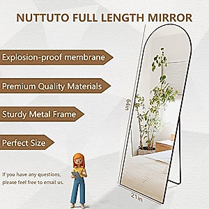 NUTTUTO 64"×21" Arched Floor Full Length Mirror with Black Aluminum Alloy Frame, Full Length Body Mirror Free-Standing or Leaning Against Wall for Bedroom Living Room