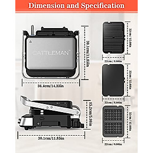 6 in 1 Indoor Grill with Waffle Plates, Panini Press Grill Sandwich Maker, CATTLEMAN CUISINE Electric Contact Grill and Griddle with Removable Nonstick Grill Plates, Smart Probe, LCD Display, 1600W