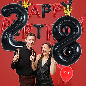 TONIFUL Crown Black 40 Inch Large Number Balloons 0-9, Crown Foil Mylar Big Digital Balloon Number 8 Digit Eight for Birthday Party Wedding Bridal Shower Engagement Photo Shoot Anniversary (Black 8)