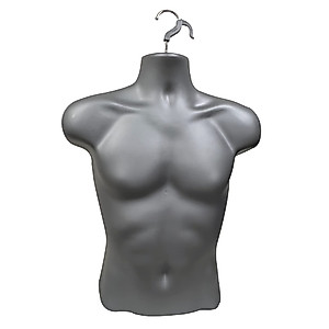 DisplayTown Gray Male and Female Mannequin Torso with Metal Stand Hollow Back Body Stackable Dress Form for Tshirt Display, Countertop, Craft Shows, Photos and Design, S-M Clothing Size