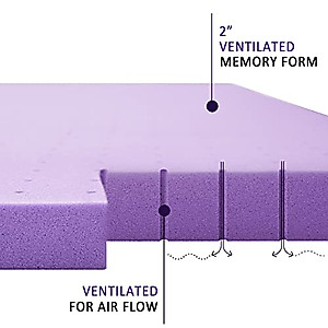 SINWEEK 2 Inch Gel Memory Foam Mattress Topper Ventilated Soft Mattress Pad, Bed Topper, CertiPUR-US Certified, Twin XL Size, Purple