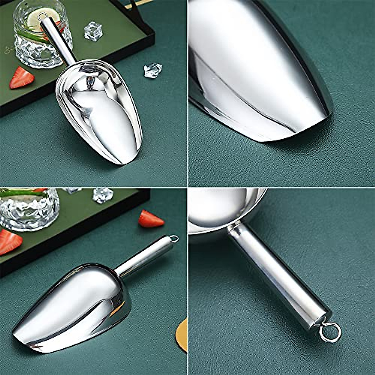 Ice Scoop, Fashion Ice Cream Scoop, Premium Stainless Steel Cookie Scoop, Dog Food Scoop, Sturdy Flour Scoop, Utility Candy Scoop, Dishwasher Safe (Silver/8oz/9 Inch)
