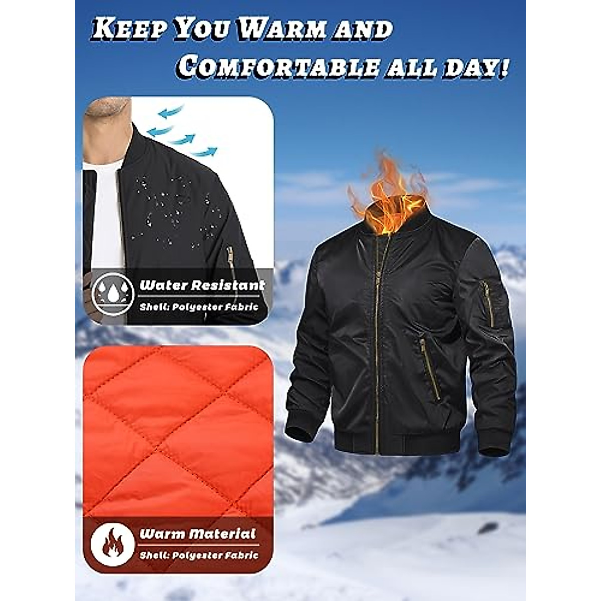 TACVASEN Men's Jackets Long Sleeves Classic Sports Windbreaker Softshell Coats Black, L