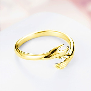 2 Pcs Love Hug Open Adjustable Ring Set Friendship Couple Lover Statement Creative Romantic Wedding Engagement Hugging Hands Jewelry for Women Men-gold