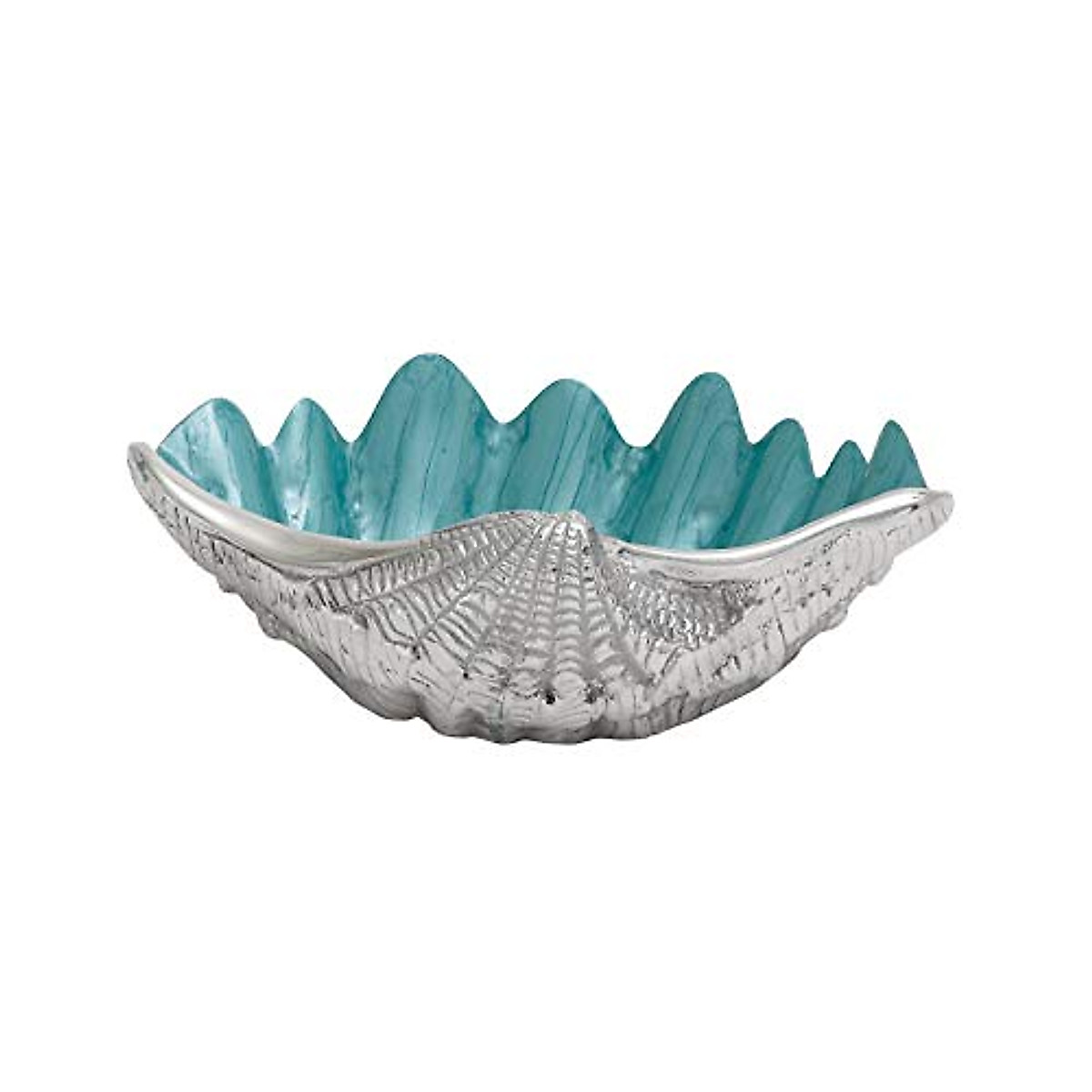 Deco 79 Metal Sea Life Shell Serving Bowl with Enamel Interior, 12" x 9" x 3", Silver