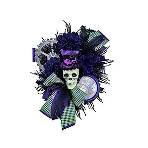 Purple Steampunk Halloween Skeleton Wreath - 26x19in - Spooky and Stylish Décor