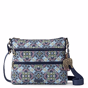Sakroots Artist Circle Basic Crossbody in Eco Twill, Adjustable Crossbody Strap, Grey Mosaic World