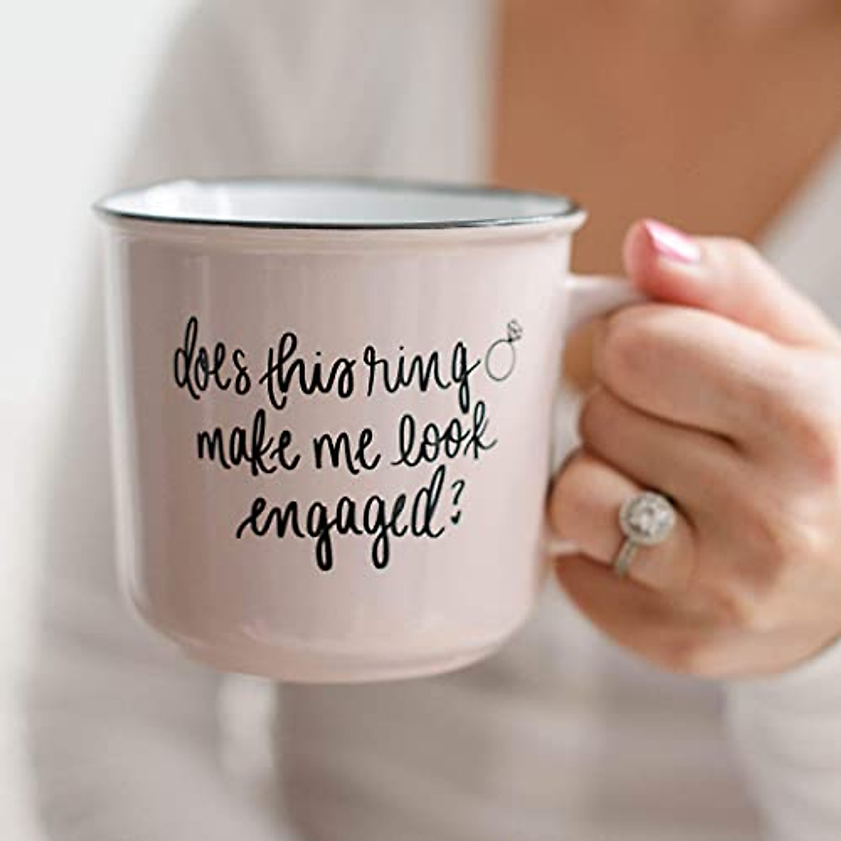 Sweet Water Decor Does This Ring Make Me Look Engaged Mug | 16oz Campfire Style Mug for Brides | Bridal Shower, Engagement Gift