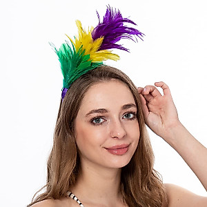 AGITATESAND Mardi Gras Feather Boa Fascinator Headband Party Sallon Flapper Headpiece For Women Girls