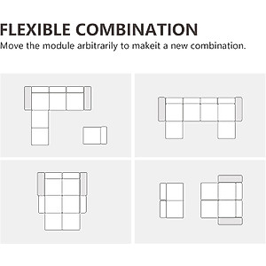 Wimarsbon Modular Sectional Sofa Set Convertible U Shaped Sofa Couch with Storage Seats Modern Pinstripe Fabric Sectional Couch for Living Room (Black, 4+2)