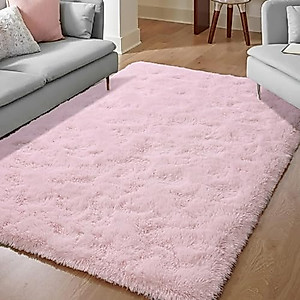 Unirea Soft Shag Area Rug for Bedroom Living Room, 4x6 Pink Fluffy Rugs Plush Carpet, Thick Long Fur Fuzzy Rug for Indoor Kids Nursery Girls Room Classroom Home Decor Floor Aesthetic