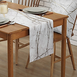 Marble Table Runner-Cotton linen-Long 120 inche White Gray Gold Dresser Scarves,Texture Tablerunner for Kitchen Coffee/Dining/Sofa/End Table Bedroom Home Living Room,Scarfs Decor for Holiday Dinner