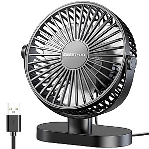 SWEETFULL USB Desk Fan Small Quiet - 3 Speeds Mini Personal Portable Fan 360° Rotation Adjustable, 6 Inch Office Table Cooling Gadgets on Desktop (Black)