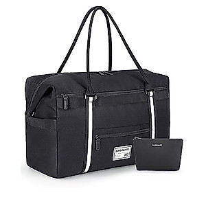 BAGSMART Travel Duffle Bag for Women, Multi Pockets Carry On Weekender Overnight Bag, Foldable Travel Tote Bag for Personal Items, Black