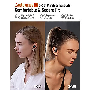 Audiovance 2 Sets Wireless Earbuds Bluetooth Headphones Ideal Gifts, Infinit 301 & Speed 301, 2 Sets Wireless Ear Buds for iPhone & Android (SPIF 301)