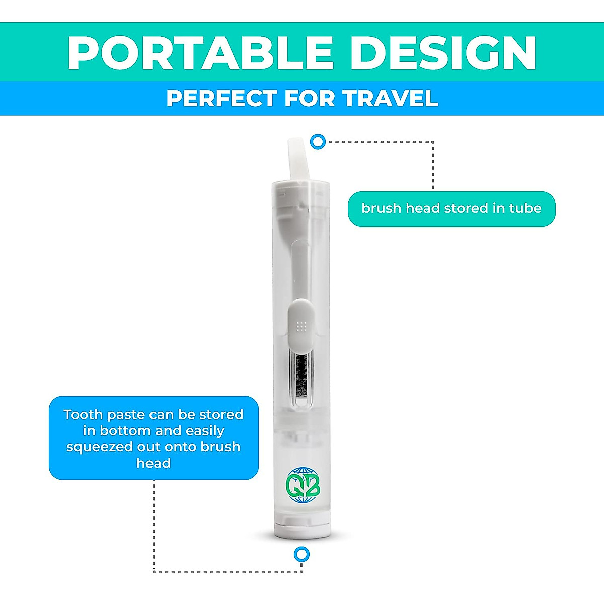 Quick Brush Travel Toothbrush with Toothpaste stored in Handle- On The Go Oral Care Kit Convenient for Home Office School Purse Backpacking, Portable and Foldable Brush