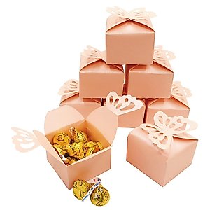 Pink Butterfly Candy Treat Boxes Set Wedding Party Favors Mother’s Day Birthday Baby Shower Party Small Gift Box Bulk Supplies 2x2x2 inch, 50pc