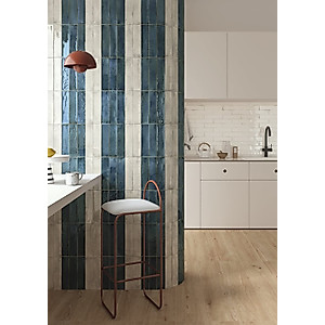 Scandiano Series Handmade Glossy 2.5x10 Subway Porcelain Wall Tile for Kitchen Backsplash, Bathroom Wall, Accent Wall, Fireplace Surround (Blue, Sample)