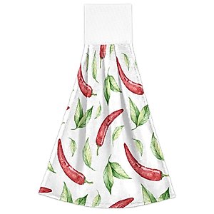 Kcldeci Hand Towels for Kitchen Red Hot Chili Pepper Hanging Tie Towels and Dishcloths Sets with Loop 2 Piece Sets
