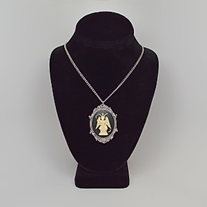Real Metal Sitting Satanic Baphomet Cameo In Silver Finish Frame Necklace Pendant Ivory on Black