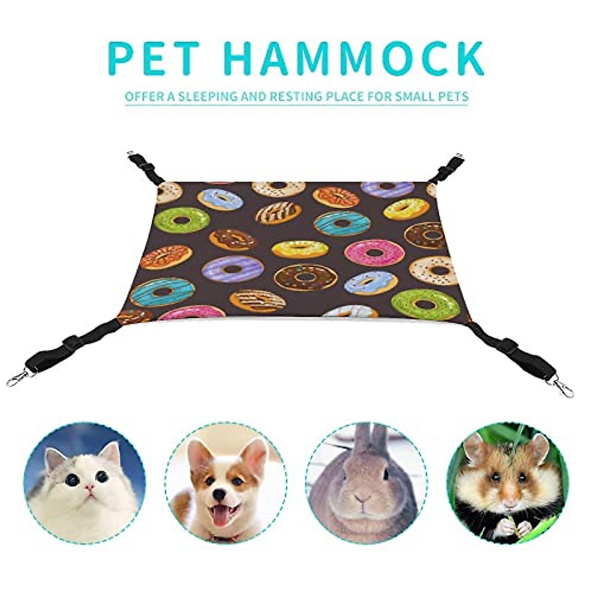 Cartoon Donut Pet Hammock Bed Guinea Pig Cage Hammock Small Animal Hanging Bed for Ferret, Chinchilla, Puppy and Other Small Animals