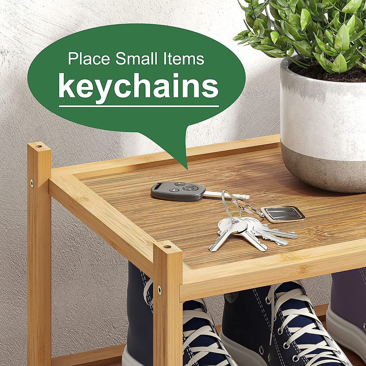 kiplant 3-Tier Shoe Rack for Entryway, Bamboo Wood Shoe Rack, Free Standing Shoe Racks for Indoor & Outdoor, Stackable Shoe Organizer for Closet