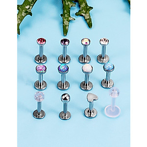 Kridzisw 16G Flat Back Cartilage Tragus Helix Conch Earring 16 Gauge Surgical Stainless Steel Silver Short Screw on in Opal Labret Monroe Medusa Lip Nose Ring Stud Bar Piercing Jewelry Women Men 6mm