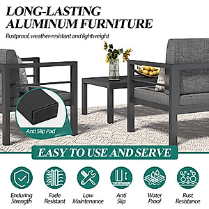 GARTOO Outdoor Aluminum Furniture Set - 4 Pieces Modern Patio Conversation Sofa Sets with Upgraded Removable Cushion, Outside Sectional Sofas Sets with Coffee Table for Balcony, Backyard, Poolside