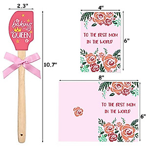 Tuitessine Mother's Day Baking Gift Silicone Spatula Mother 3PCS Kitchen Utensil Idea I Love You Mom for Grandma Wife Heat Resistant Home Mixing Food Grade with Pink Ribbon Bow Housewarming Cookware