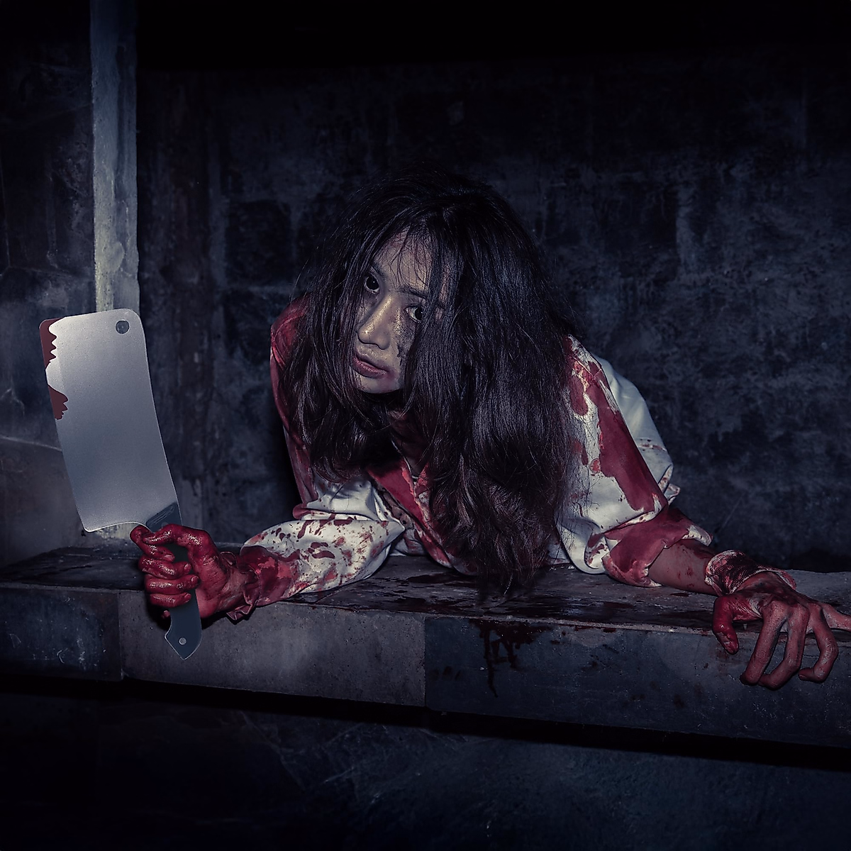 ArtCreativity Fake Bloody Knife Set for Halloween - Bloody Knife Prop Set with Meat Cleaver and Kitchen Knife - Two Highly Detailed Plastic Knives for Halloween Costumes - Toy Knife Set with Blood