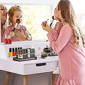 RIDFY Vanity Desk with 2 Drawers, Makeup Desk with Lighted Mirror,Mordern Dressing Table Set for Home Office Desk,Laptop,Study Writing, White