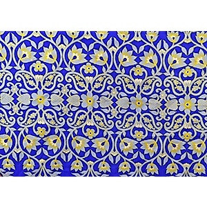 Peegli Indian Vintage Blue Silk Blend DIY Fabric Casual Dress Material Printed Textile