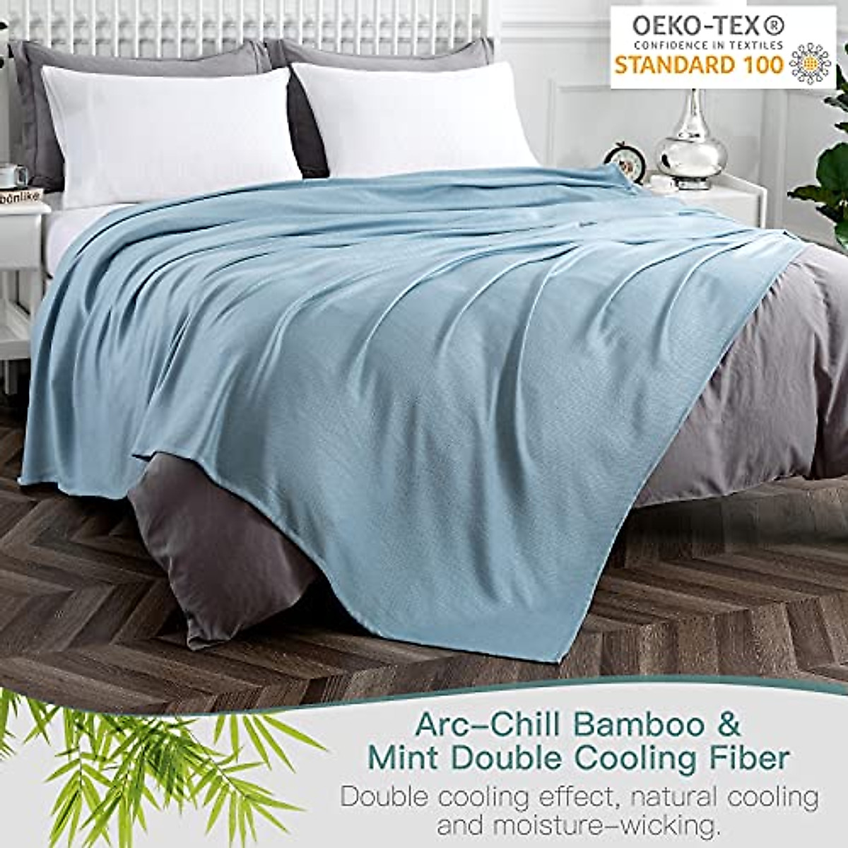 Cooling Bamboo Blankets, Queen Size Breathable Travel Summer Cool Blankets for Hot Sleeper Night Sweat,Cozy Soft Cold Throw Lightweight for Bed Couch All-Season Uses, 79"x86", Blue